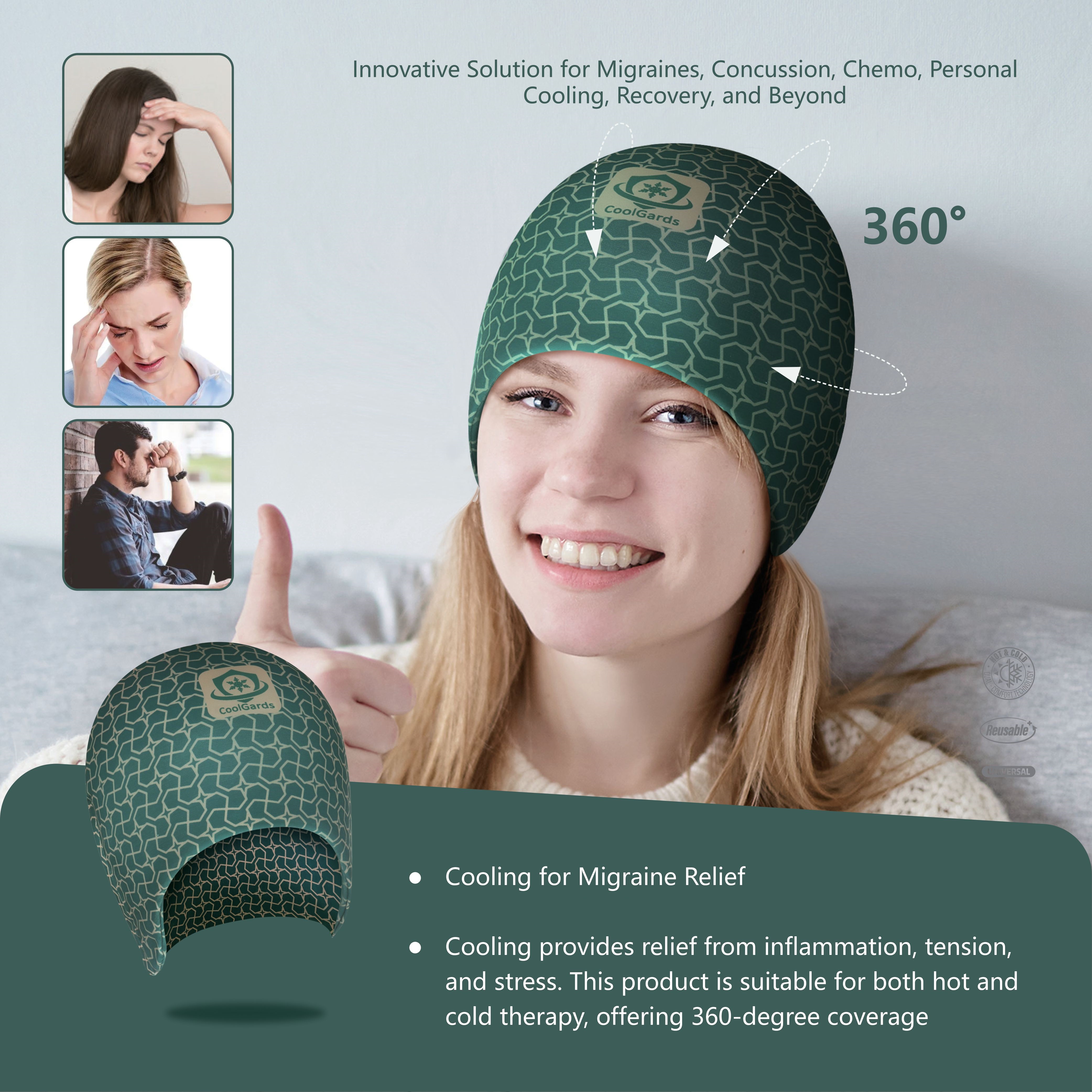 migraine relief cap, headache relief cap, chemotherapy cap, concussion ...